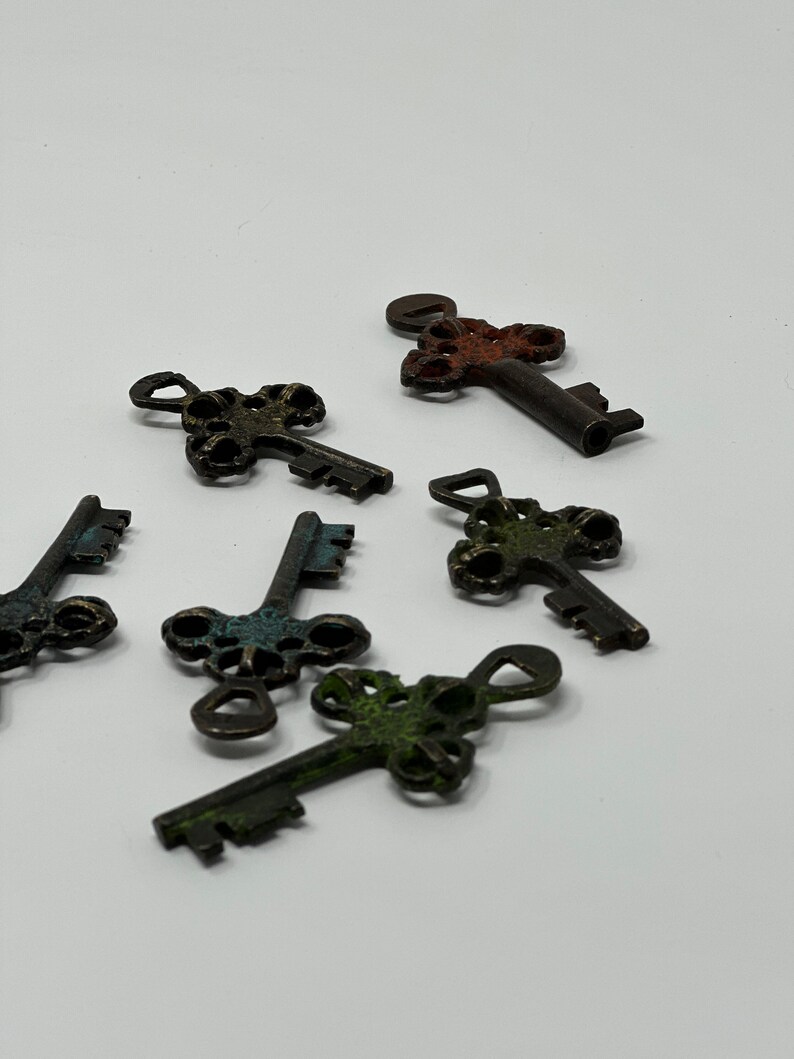 Collection of Vintage Indian Brass Keys - Set of 6 (blue, Green and Red ...