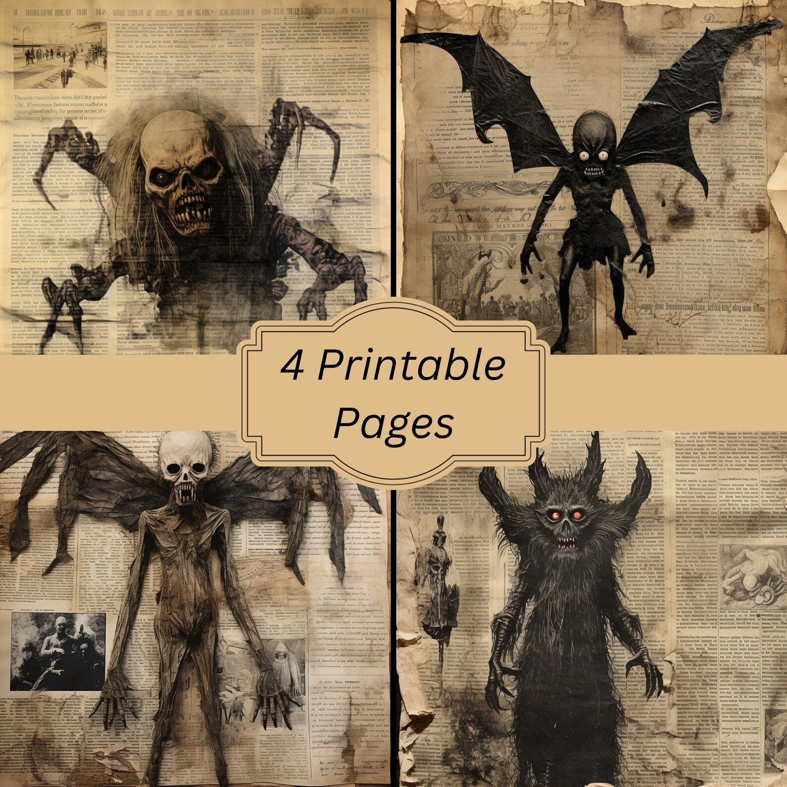 Demon Scrapbook Page Printables Set of 4 - Etsy