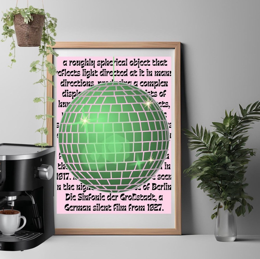 Retro Disco Ball Wall Art, Mirrorball Definition Word Art, Funky Trendy ...