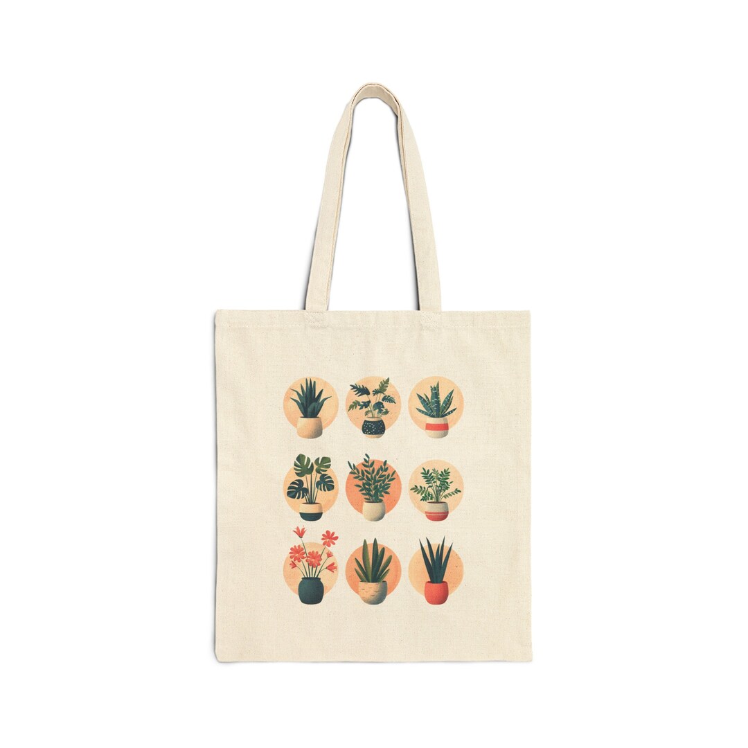 Potted Plant, Canvas Tote Bag, Gift, Plant Lover, Plant Mom, Grocery ...