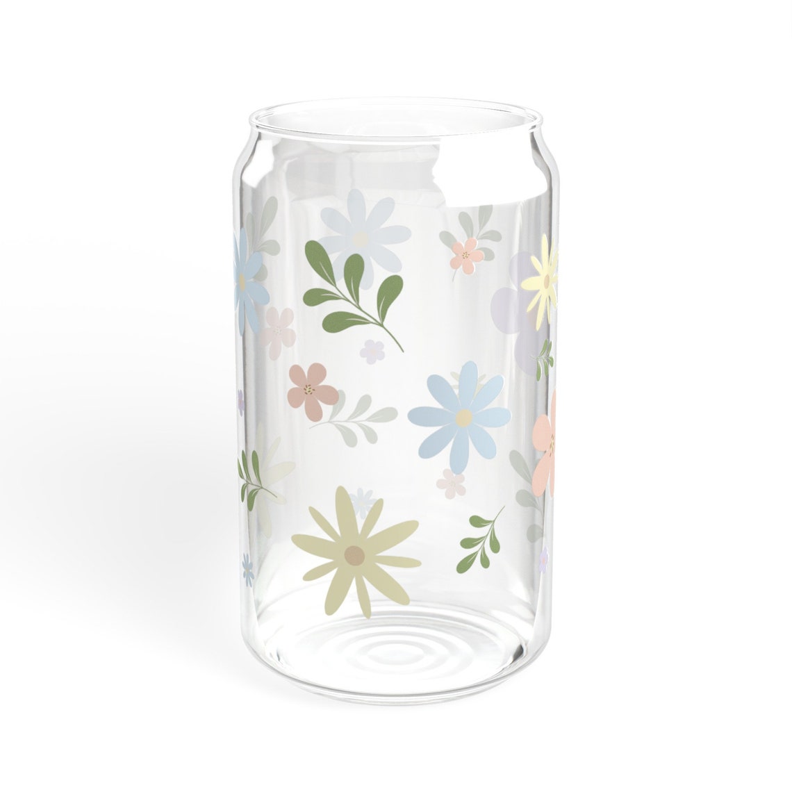 16oz Glass Cup, Pastel Color Flowers, Aesthetic , Birthday Gift, Glass ...