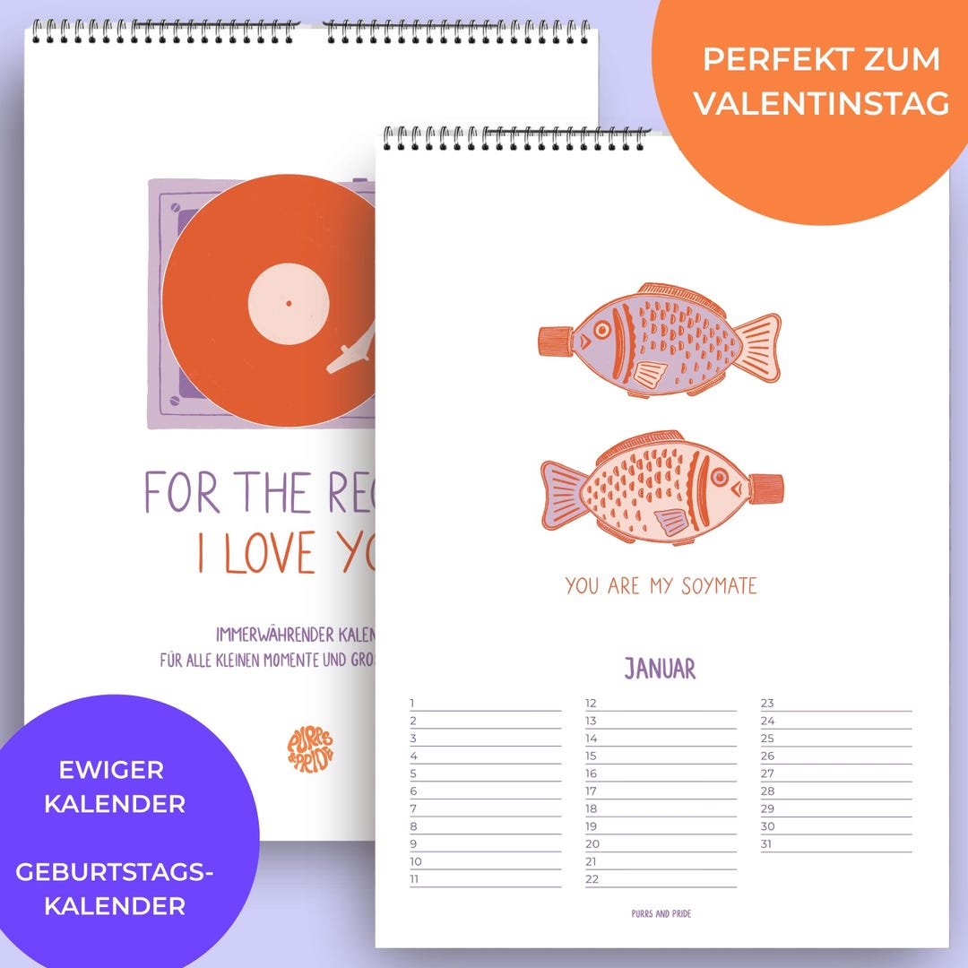 Wall Calendar for the Record I Love You | Romantic Calendar | Love ...