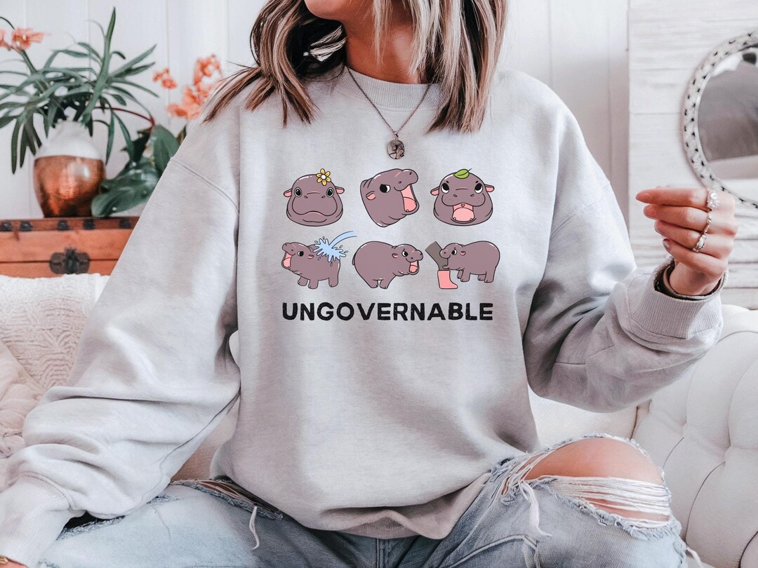 Ungovernable Moo Deng Sweatshirt, Moo Deng Fan Club, Cute Moo Deng ...