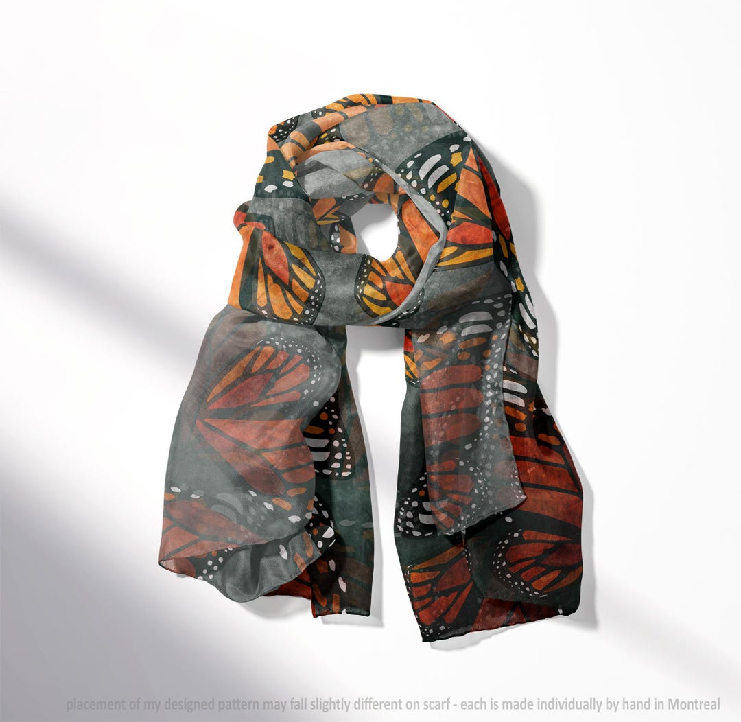 Monarch Butterfly Wings Scarf, Light Airy Fabric Options, Orange Grey ...