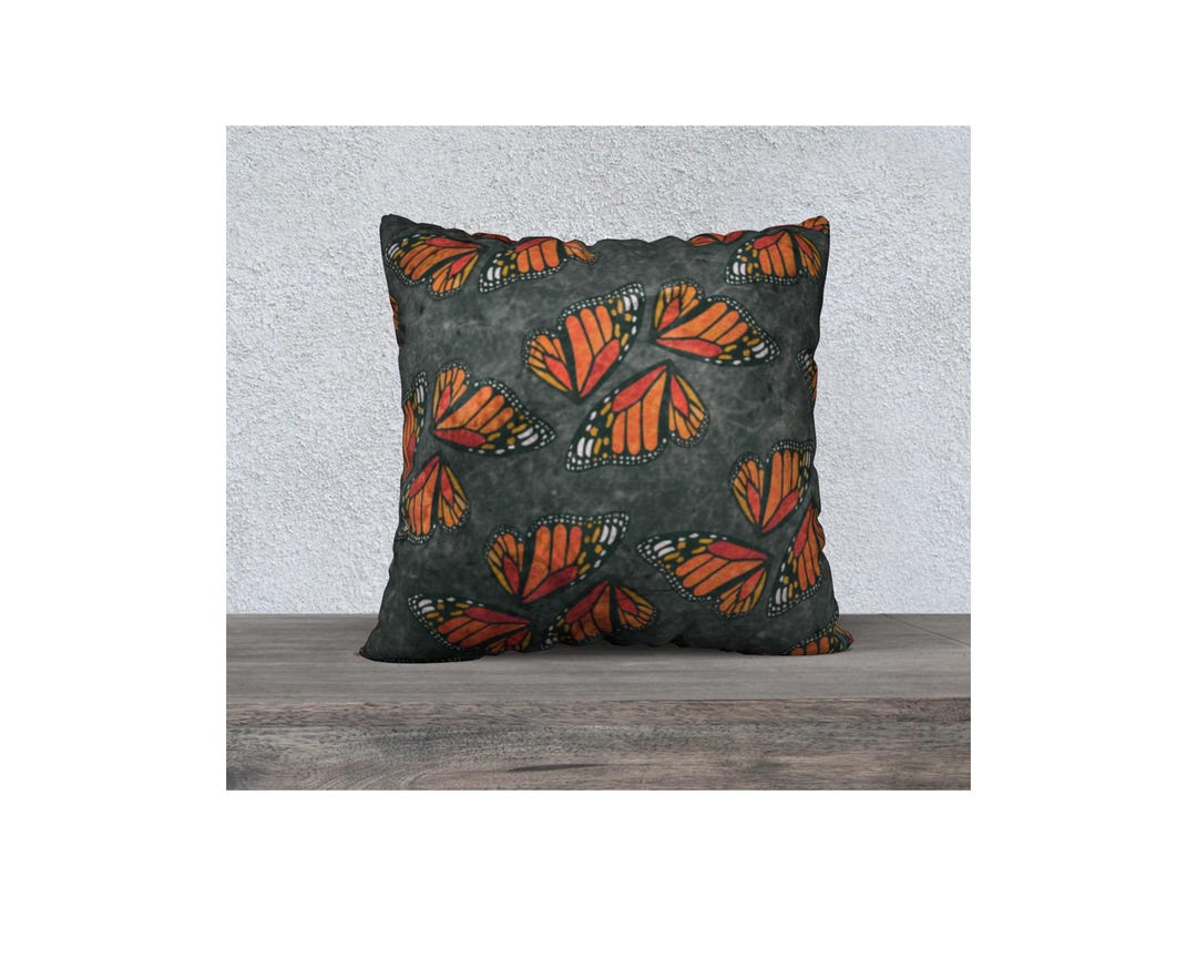 Monarch Butterfly Wings Pillow Cover, Luxurious Velveteen Fabric Throw ...