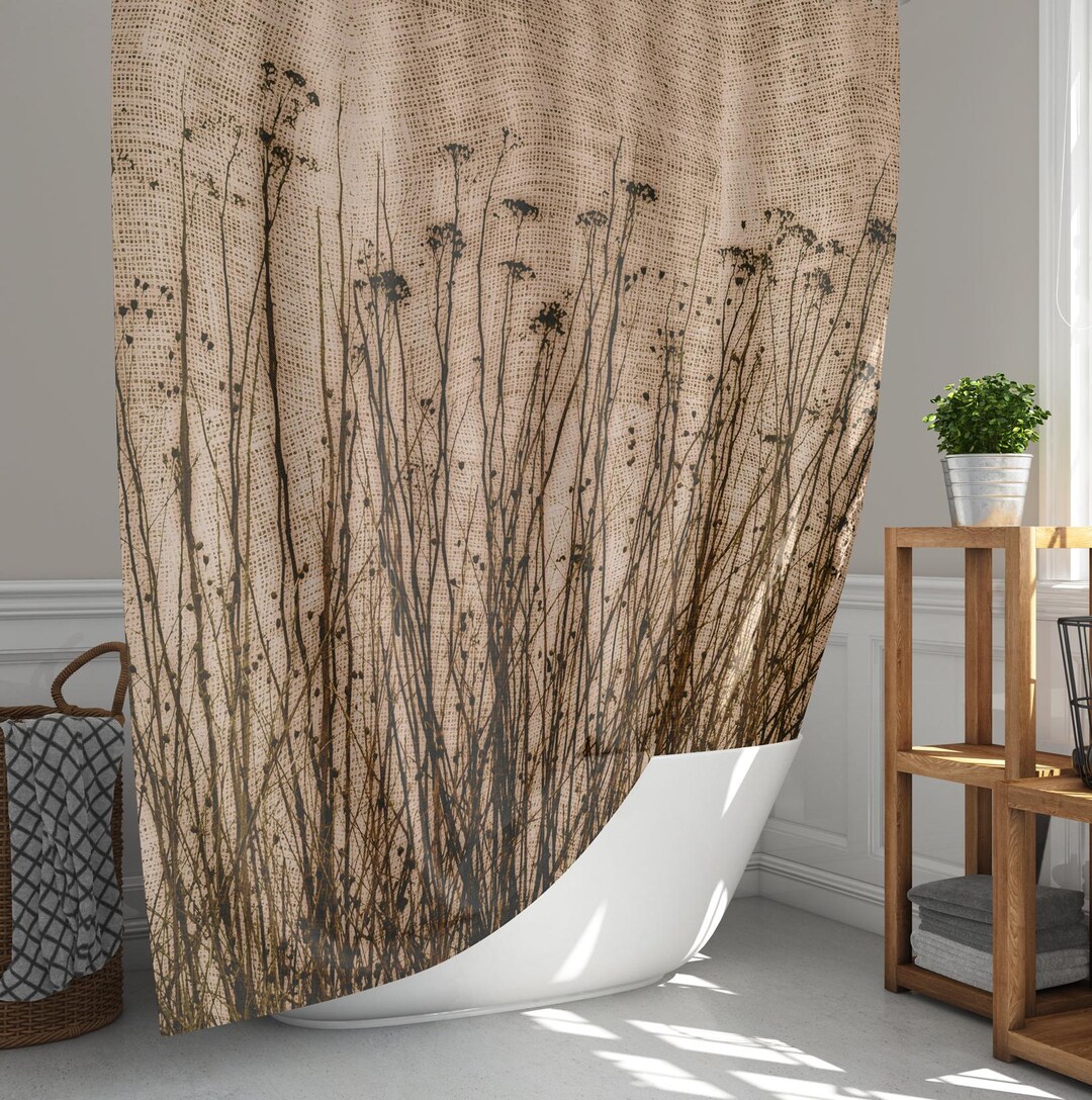 Botanical Shower Curtain: Earthy Brown Dried Plants, Rustic Farmhouse ...