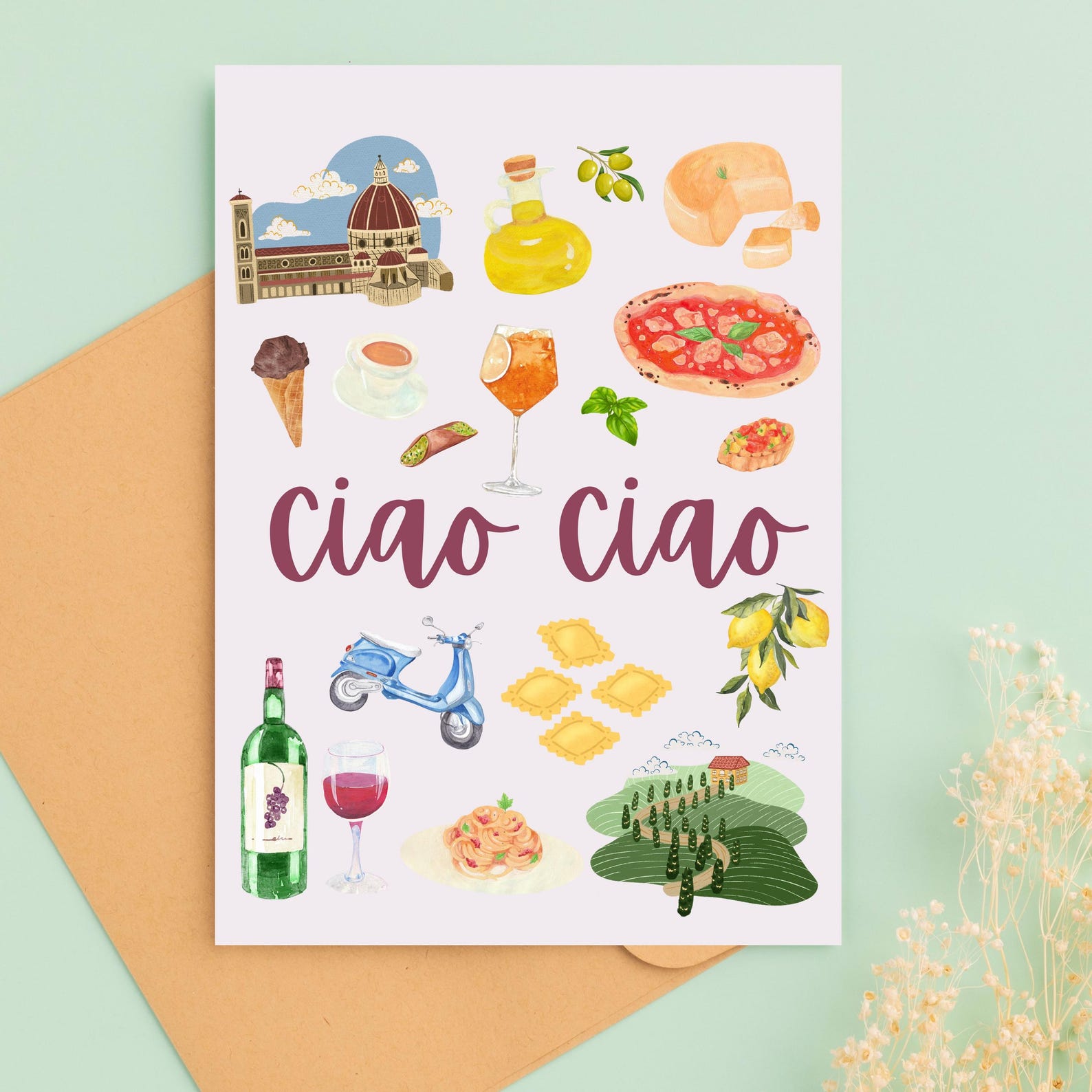 Italian-themed Greeting Card With Envelope - Etsy