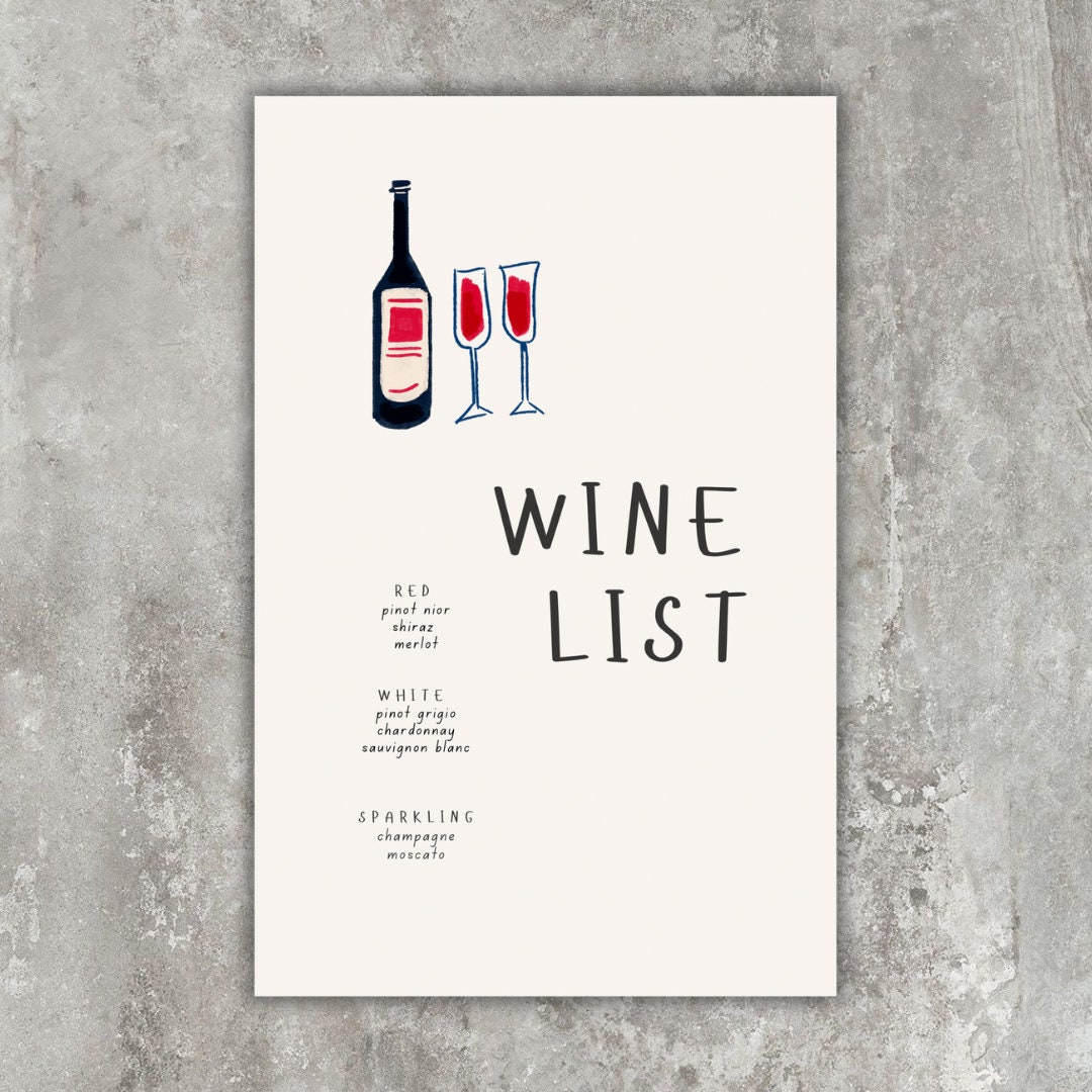 Wine List, Template, Digital Download, Digital Template, Menu - Etsy