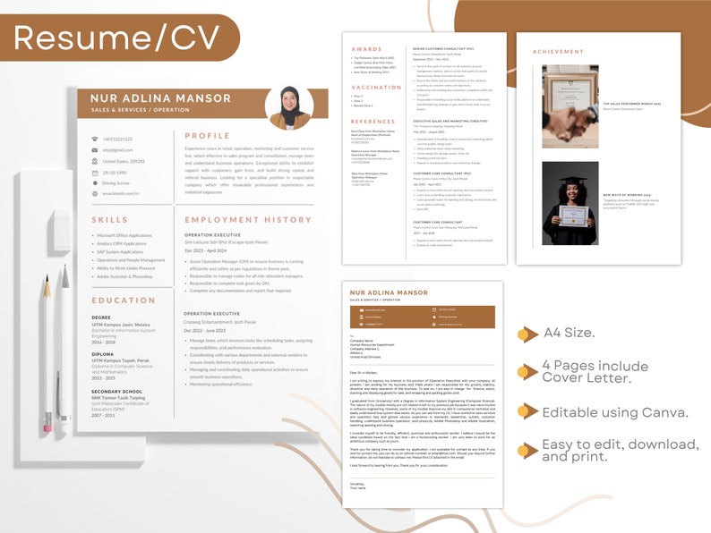 Resume/cv A4 Size Printable and Downloadable - Etsy