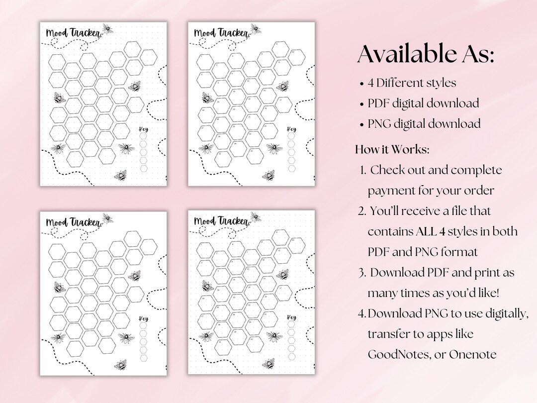 Bees Theme Mood Tracker Page for Planner/journal - Digital Download ...