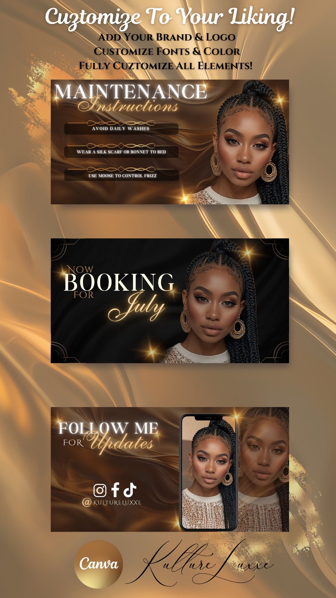 Gold Acuity Template, DIY Acuity Booking Site Template for Braider ...