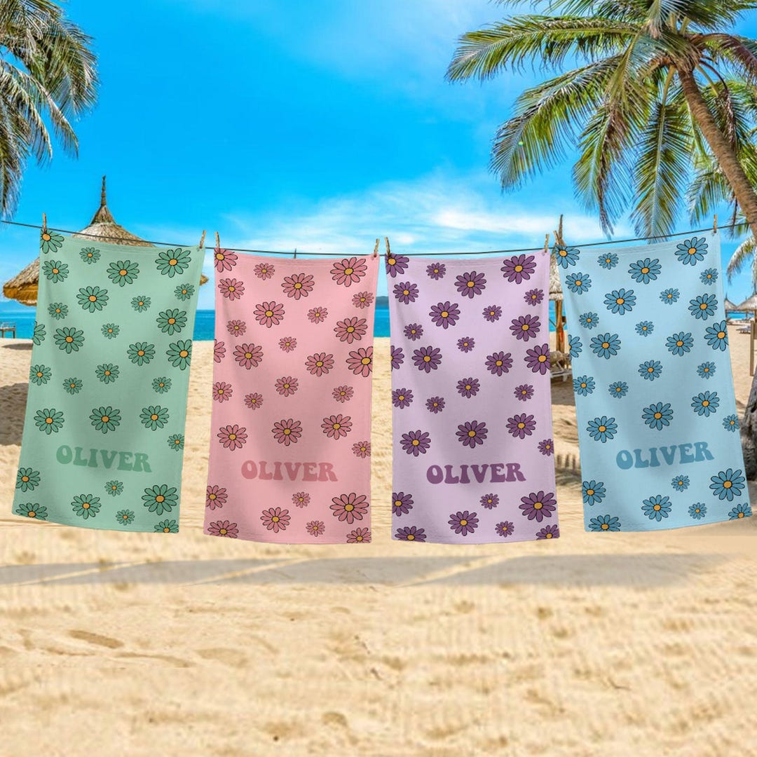 Personalized Daisy Pool Towel - Custom Name Beach Towel for Her ...