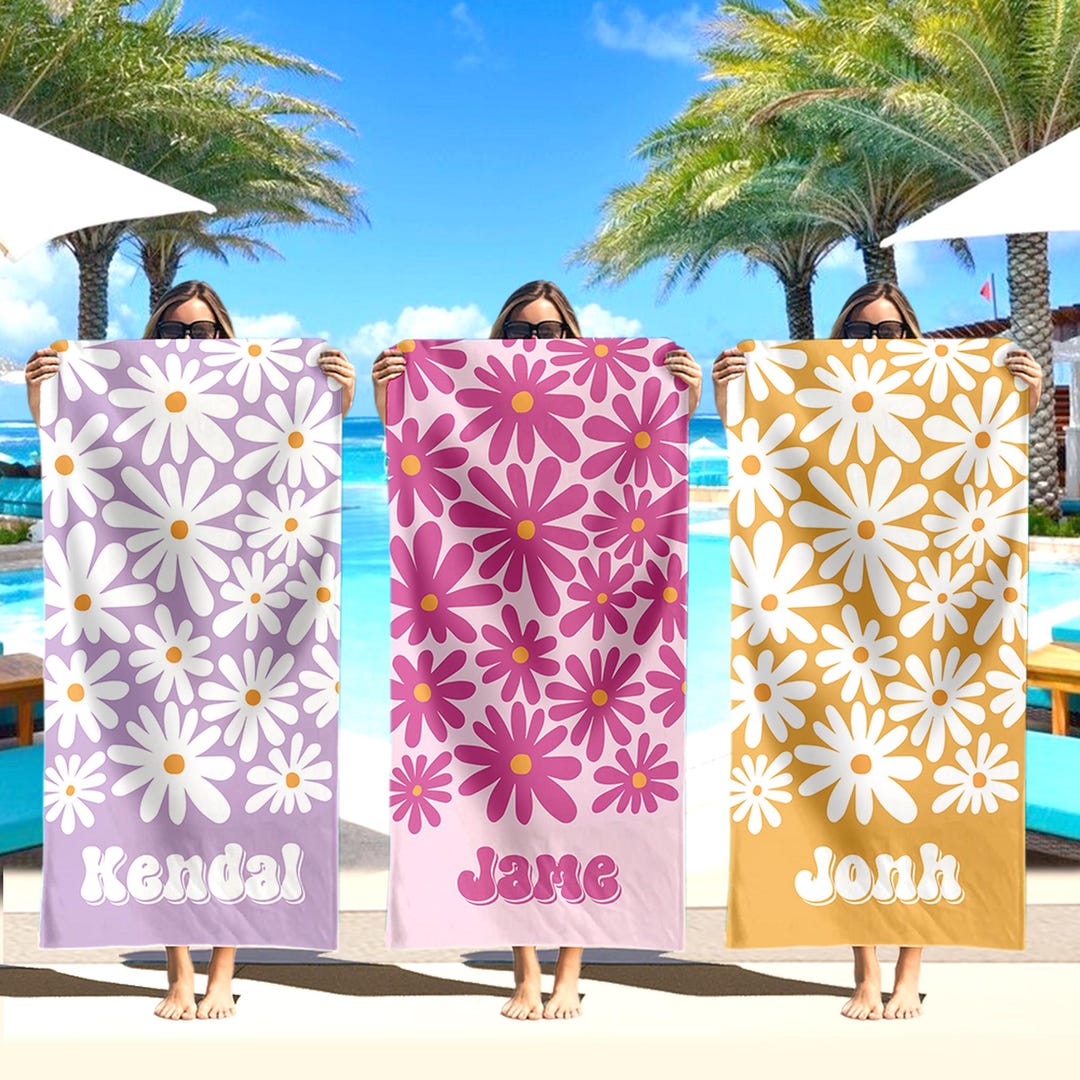 Daisy Beach Towels, Custom Retro Style Towels, Bachelorette Party Beach ...