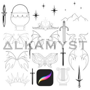 25 Acotar Procreate Brush Stamps | Fantasy Book | Wings | Mountain ...