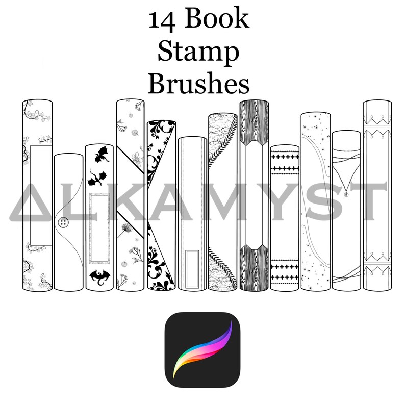 14 Book Spine Stamp Brushes Procreate | 12 Book Yearly Tracker One Book ...