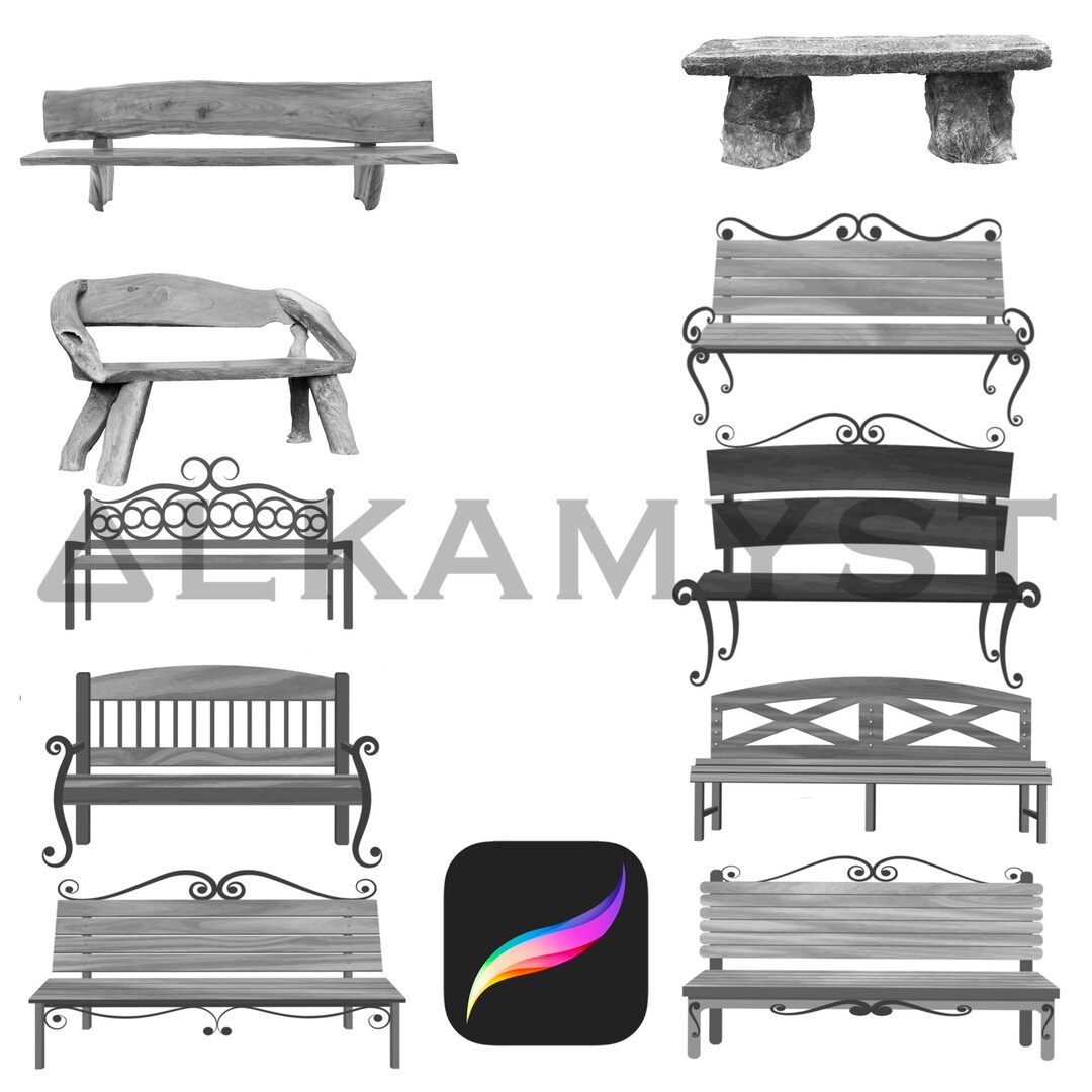 10 Bench Procreate Brushes | Park Garden Scenery Decor Cartoon Anime ...
