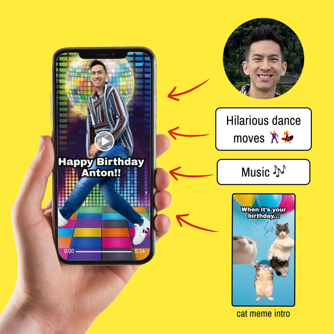 Funny Birthday Cat Meme Card, Music Dancing Video, Greeting Card ...