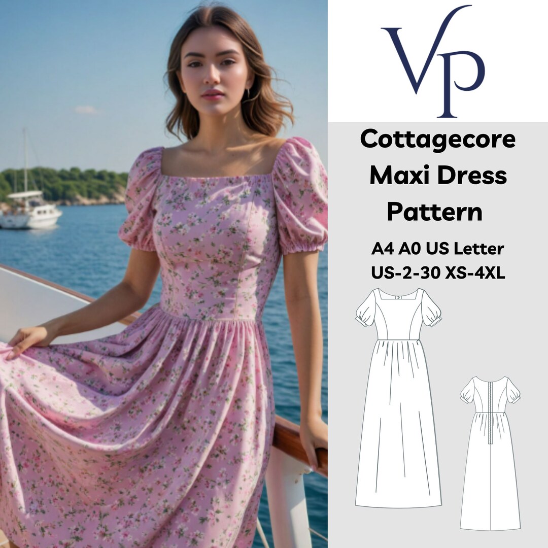 Cottagecore Gathered Maxi Dress Sewing Pattern, Cottagecore Dress ...