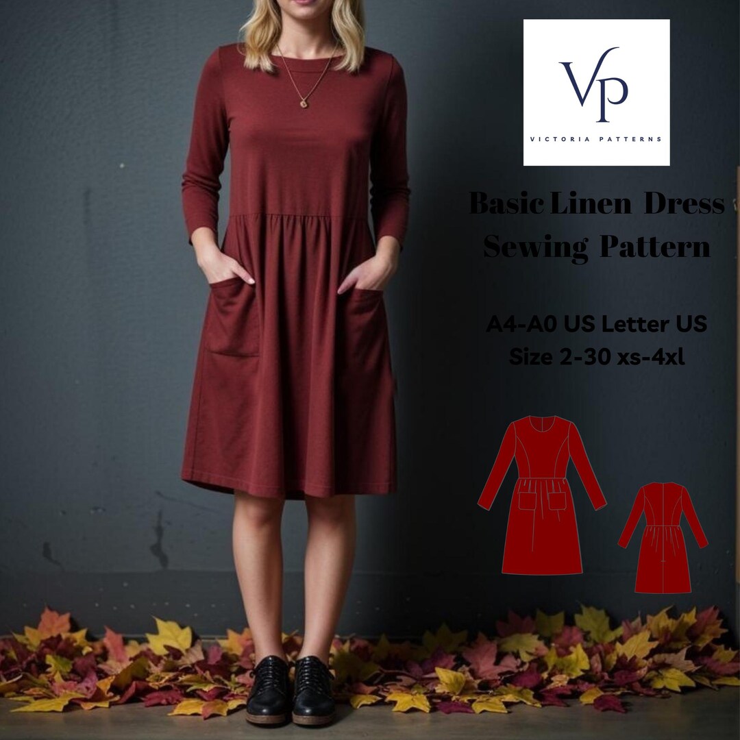 Gathered Linen Dress Sewing Pattern, Linen Dress Pattern, Gathered ...