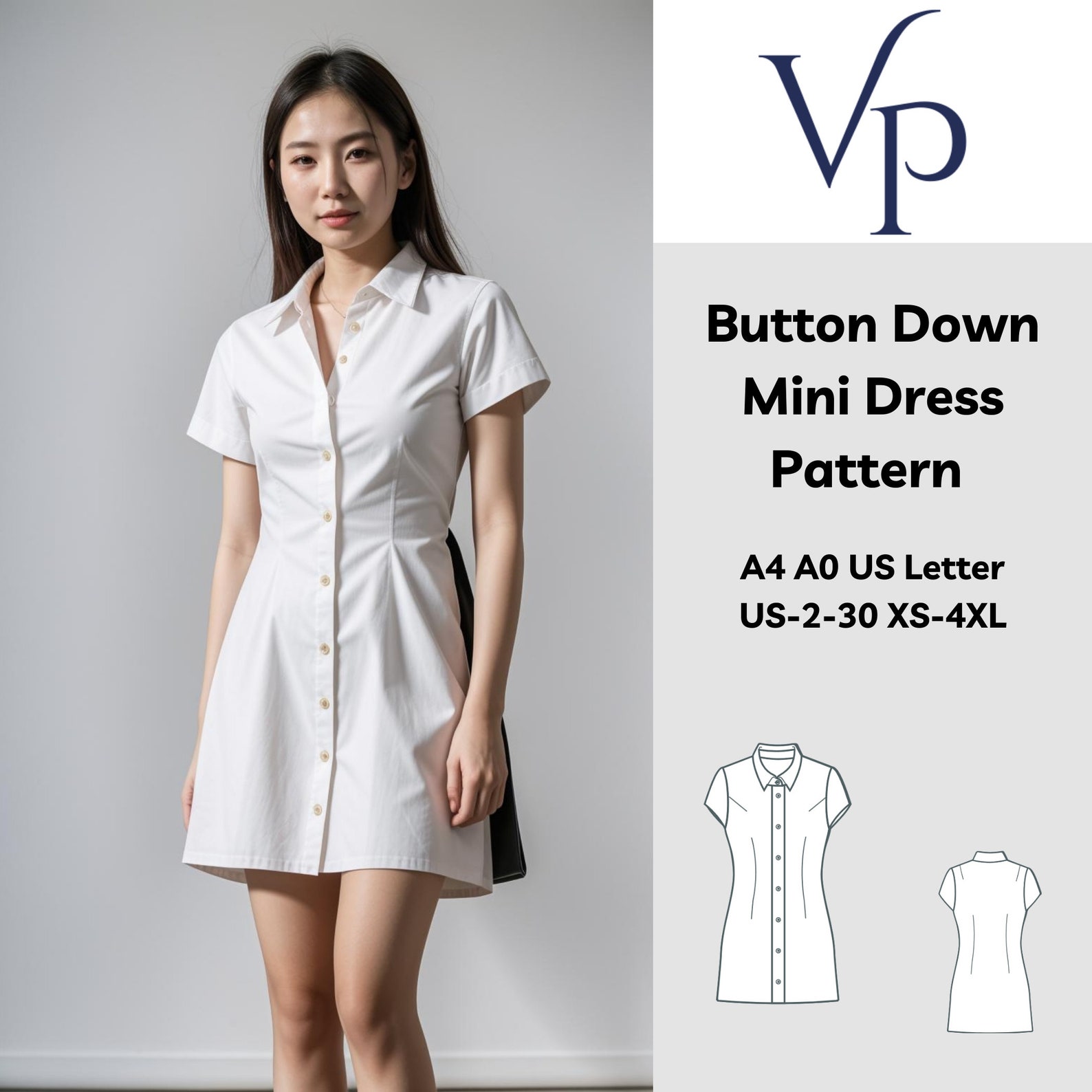 Button Down Summer Dress Sewing Pattern, Button Front Dress, Million ...