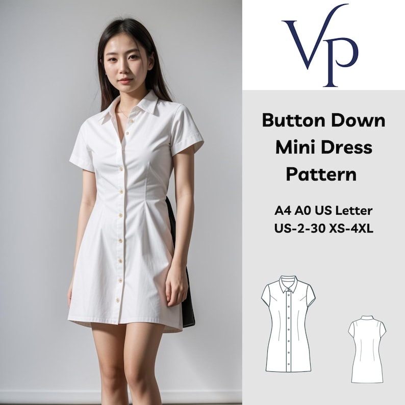 Button Down Summer Dress Sewing Pattern, Button Front Dress, Million ...
