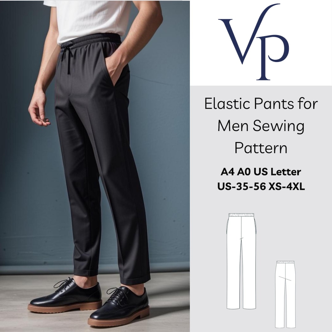 Men's Standard Fit Elastic Pants Sewing Pattern, Men's Elastic Pants ...
