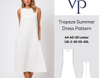 Trapeze Maxi Dress Sewing Pattern, Trapeze Dress, Sleeveless Maxi ...