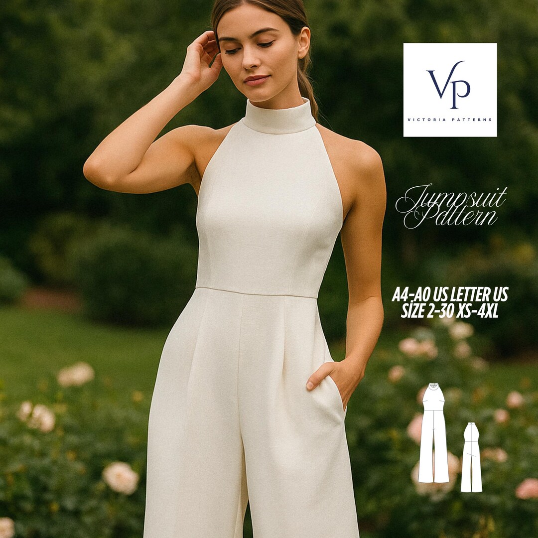 Halter Neck Linen Jumpsuit Sewing Pattern: XS-4XL (PDF Digital Pattern ...