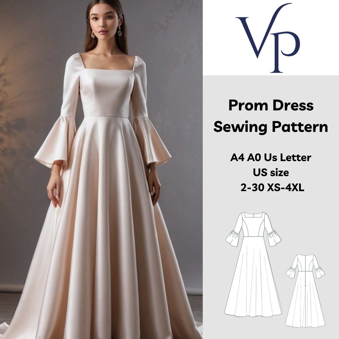 Prom Dress Sewing Pattern, Cocktail Dress, Evening Gown, Ball Gown ...