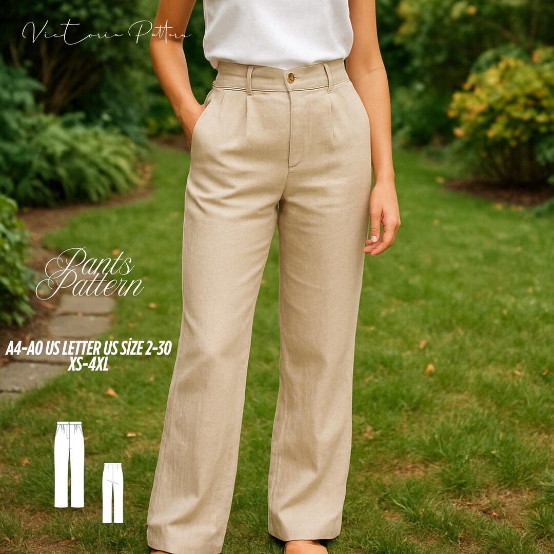 High Waist Wide Leg Pants Sewing Pattern: Linen Trousers, Beginner ...