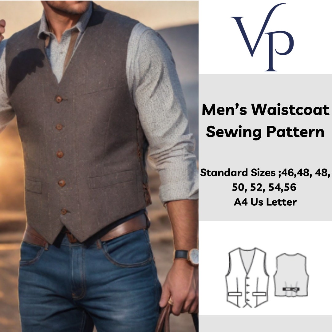 Men's Waistcoat Sewing Pattern, Peaky Blinders Vest, Men's Vest Pattern, Waistcoat Sewing ...
