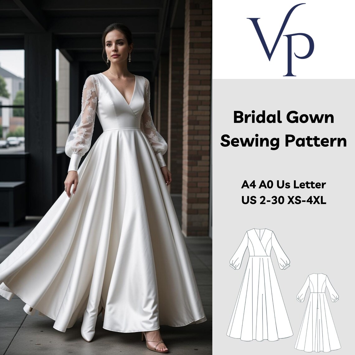 Surplice Bridal Gown Sewing Pattern, Wedding Dress Pattern, Bridal Gown ...