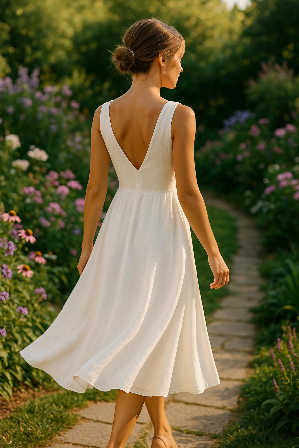 Backless Linen Dress Sewing Pattern: Sleeveless V-neck Midi (PDF ...
