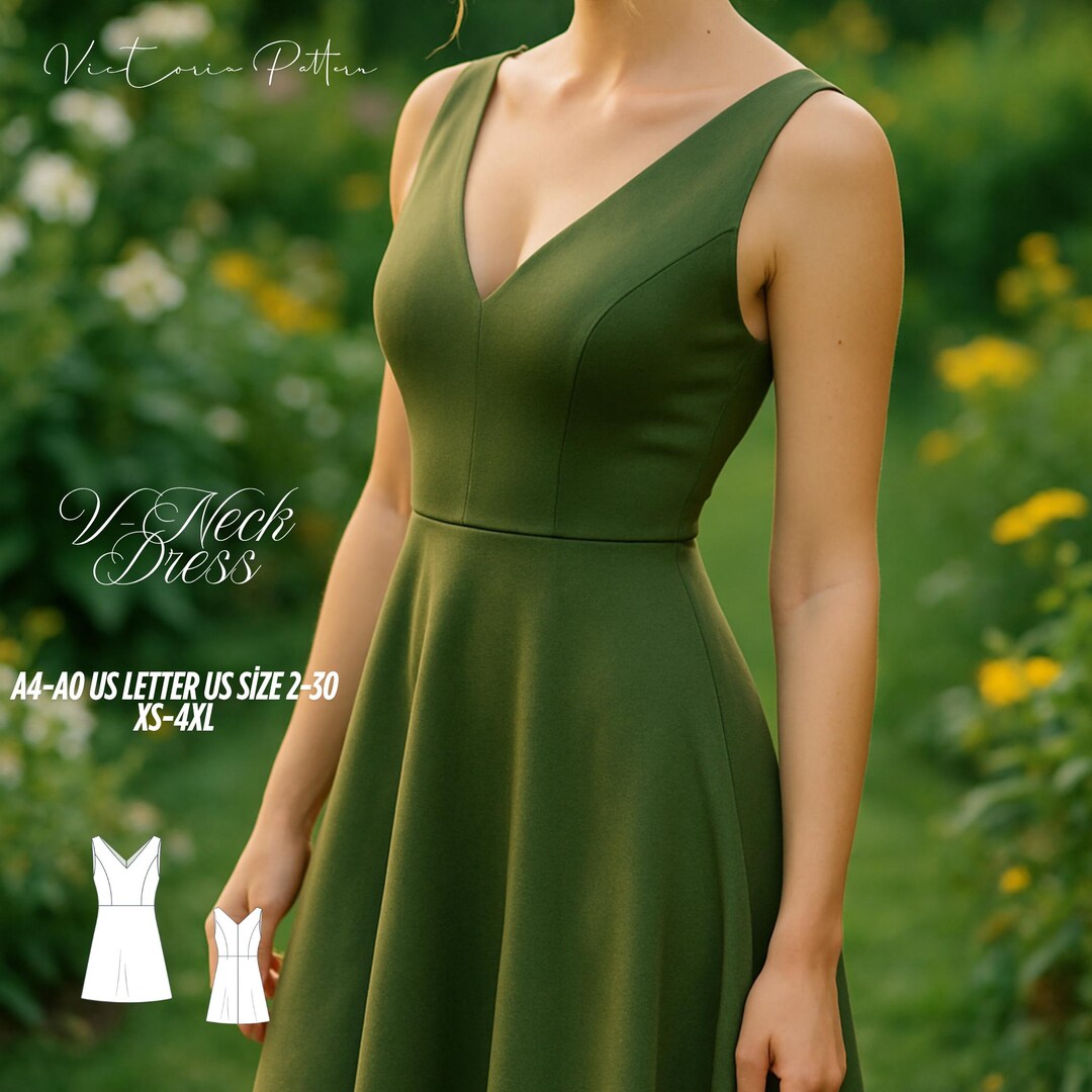 V-neck Fit and Flare Dress Sewing Pattern: Elegant Garden Party Style ...