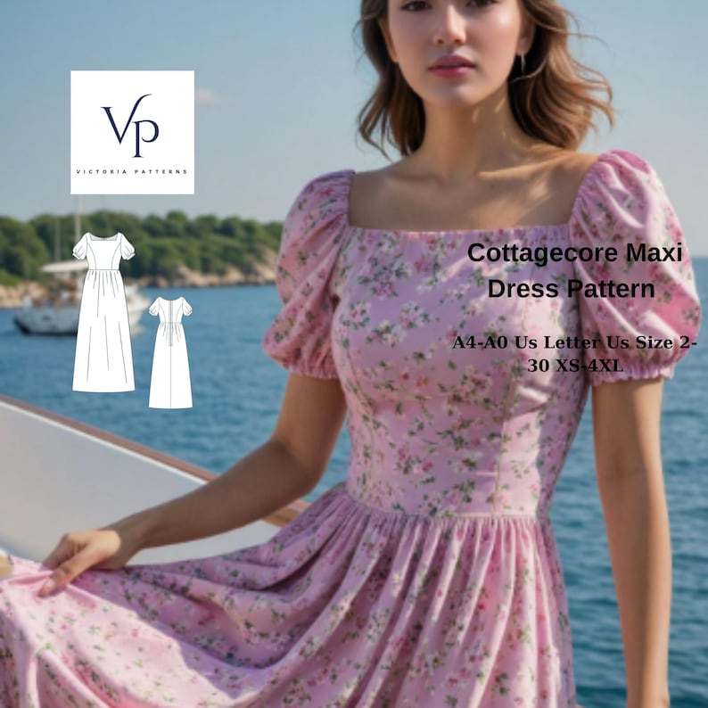 Cottagecore Gathered Maxi Dress Sewing Pattern, Cottagecore Dress ...