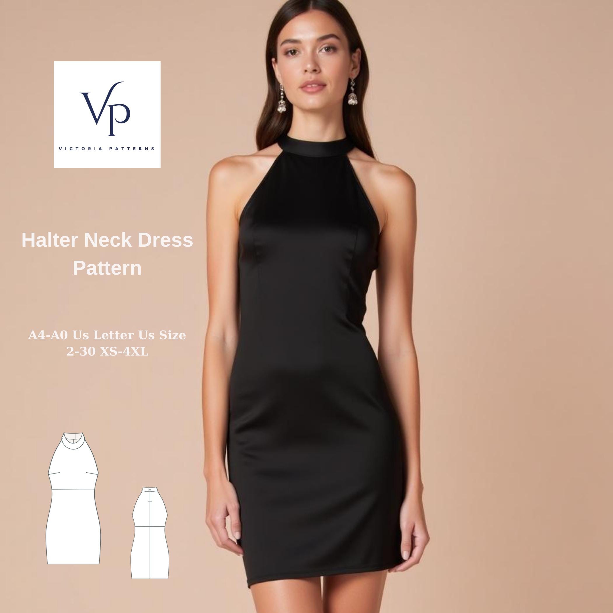 Halter Neck Mini Dress Sewing Pattern: Bodycon PDF (XS-4XL) - Etsy