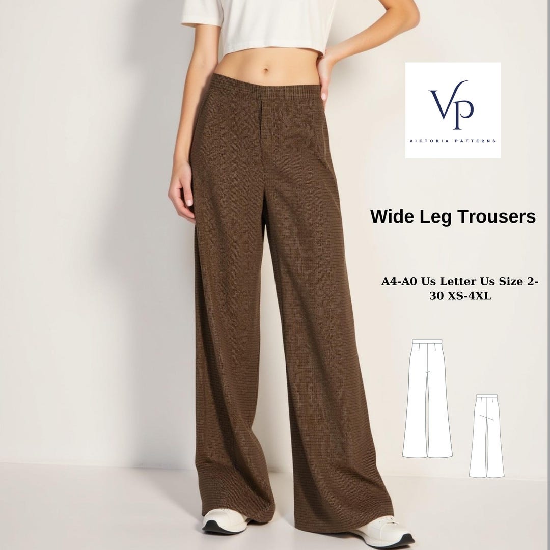 Wide Leg Trousers Sewing Pattern: Beginner Pants (XS-4XL) (digital ...