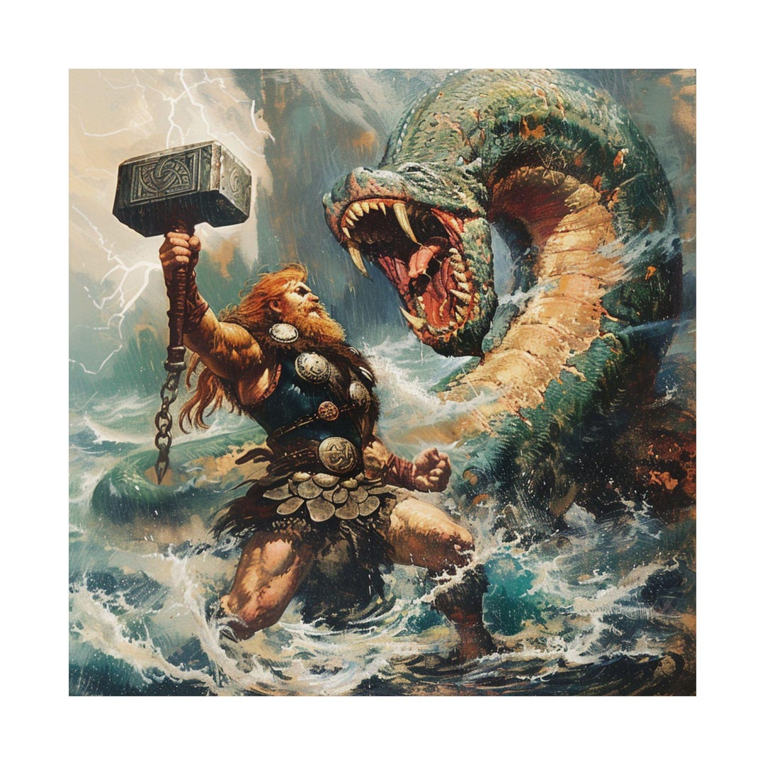 Thor Vs Jormungandr - Norse Viking Warrior God Battles Sea Serpent ...
