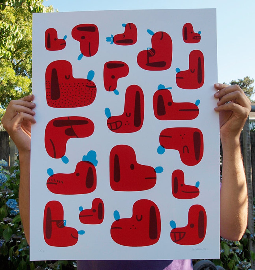 Red Dogs Screen Print, Red, Blue, Poster - Etsy