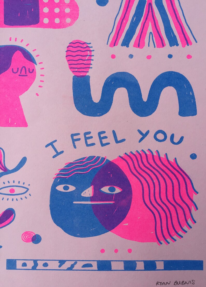 Self Care Band Aid Pink Blue Plant Risograph Print - Etsy