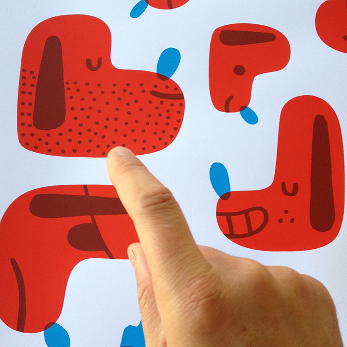 Red Dogs Screen Print, Red, Blue, Poster - Etsy