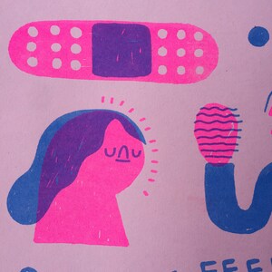 Self Care, Band Aid, Pink, Blue, Plant, Risograph Print - Etsy Norway