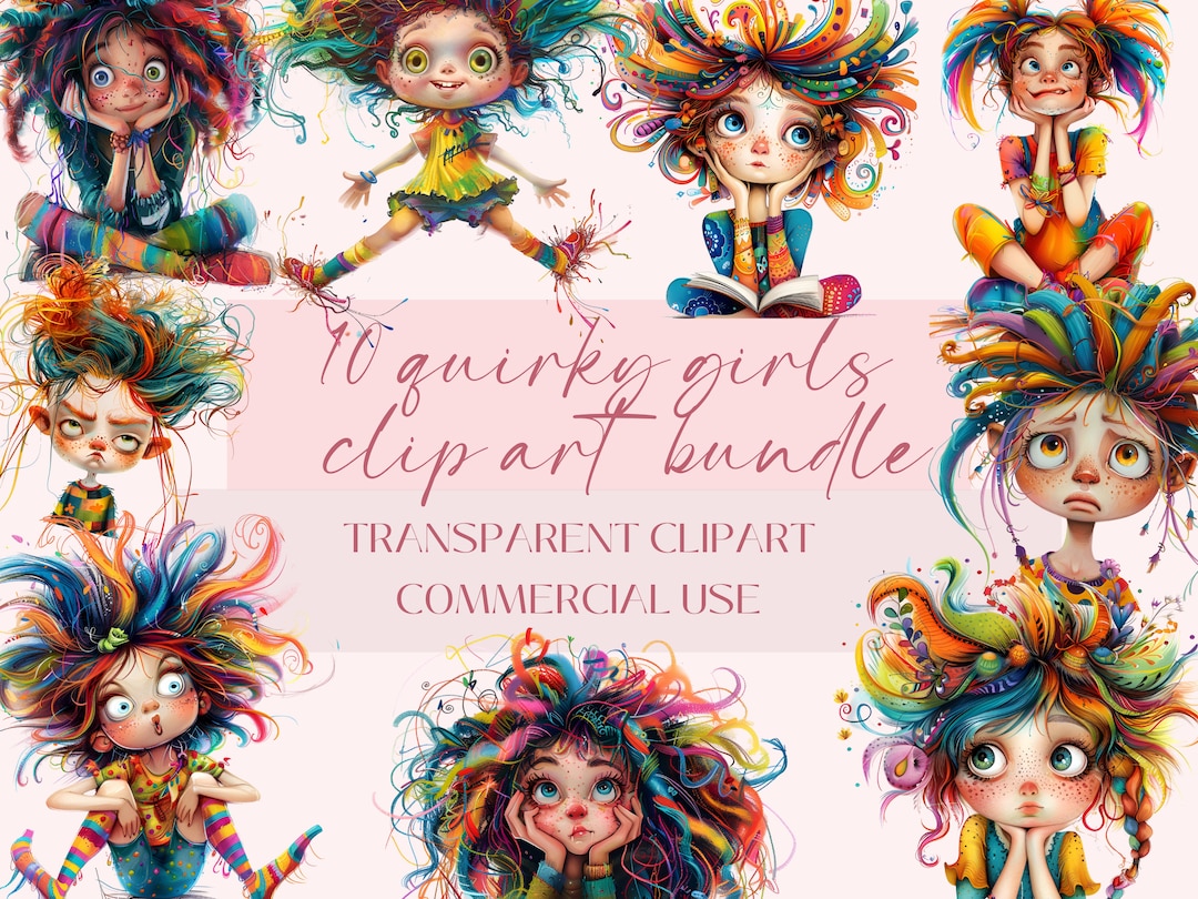 Clipart 10 Quirky Girls Bundle, Illustration Digital Clipart ...