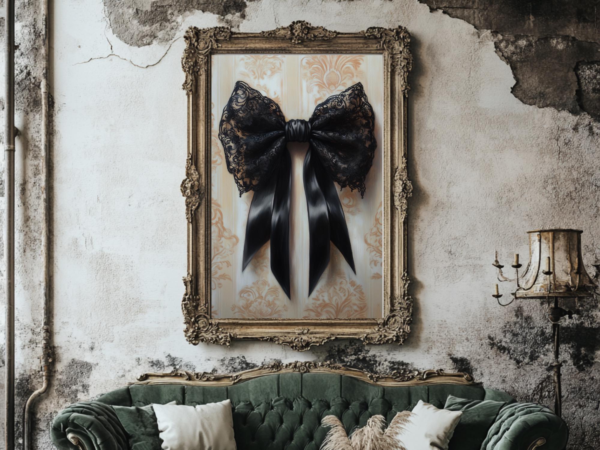 Gothic French Lace Bow Printable Wall Art, Coquette Wall Art, Dark ...