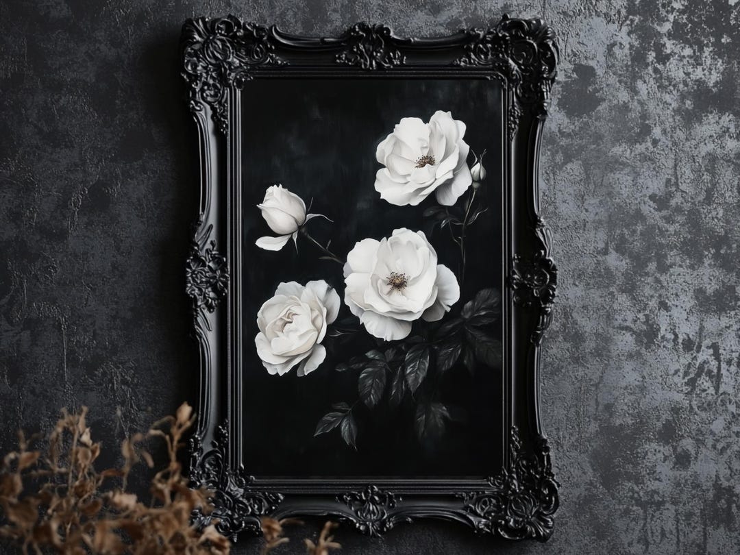 Gothic White Roses Art Print: Dark Academia Botanical (digital Download ...