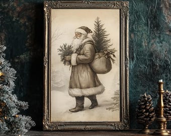 Vintage Santa Claus Art Print | Rustic Sepia Christmas Wall Art ...