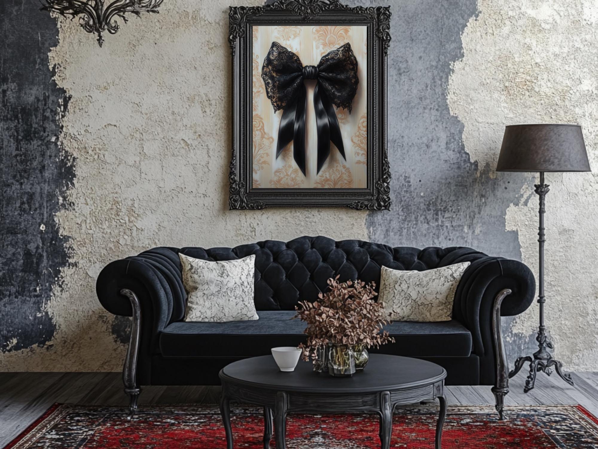 Gothic French Lace Bow Printable Wall Art, Coquette Wall Art, Dark ...