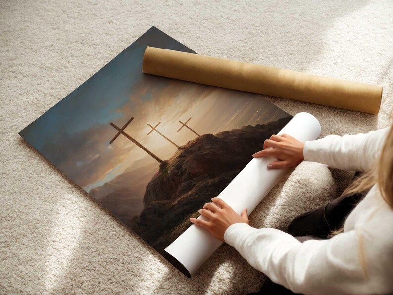 The Three Crosses of Calvary Oil Painting Printable Wall Art, Christian ...