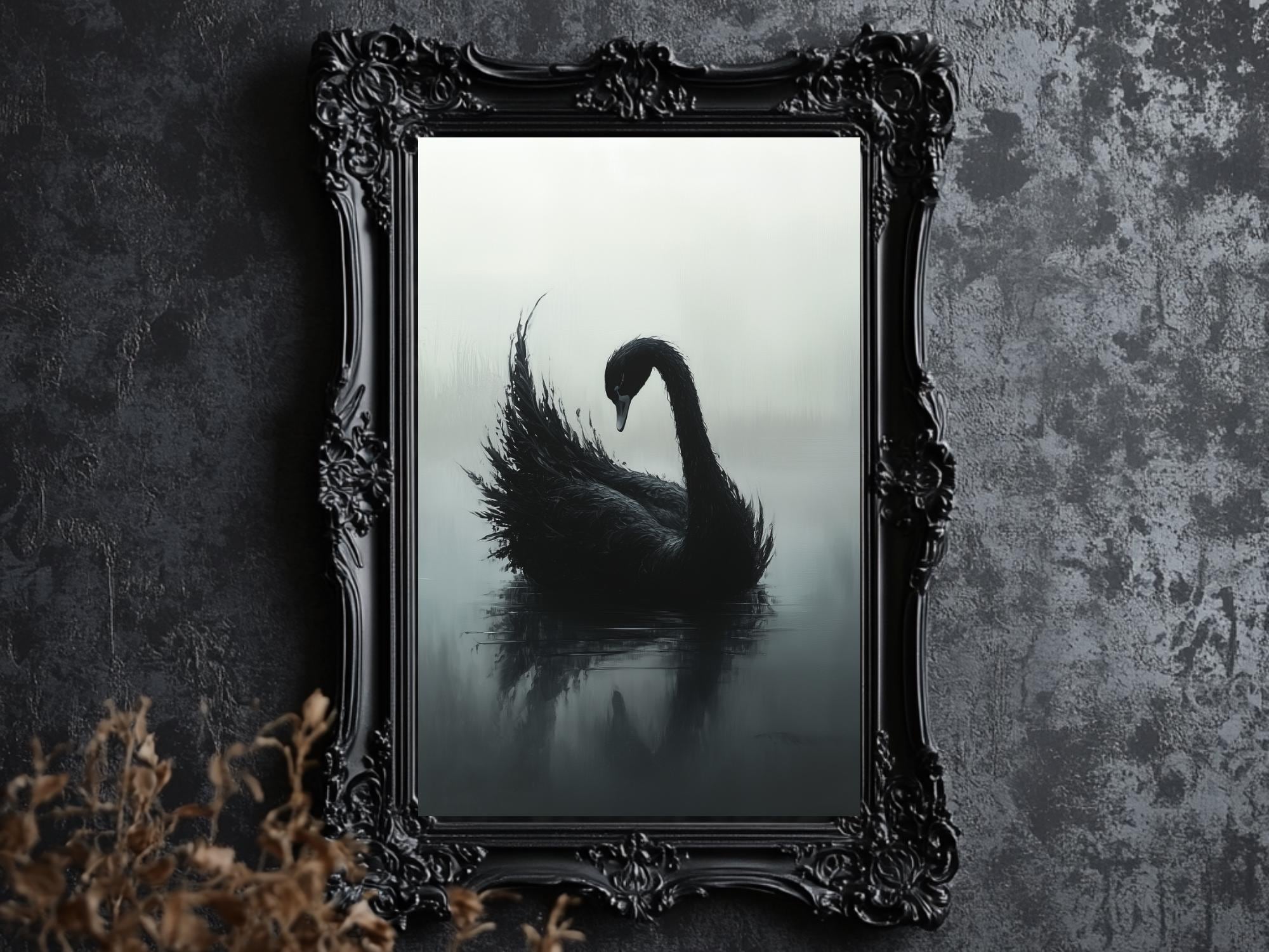 Gothic Black Swan Art Print: Moody Lake, Dark Elegance (digital ...