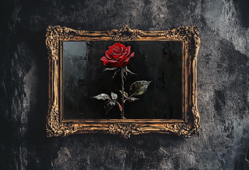 Dark Gothic Red Rose Wall Art, Romantic Valentine’s Day Printable Decor ...